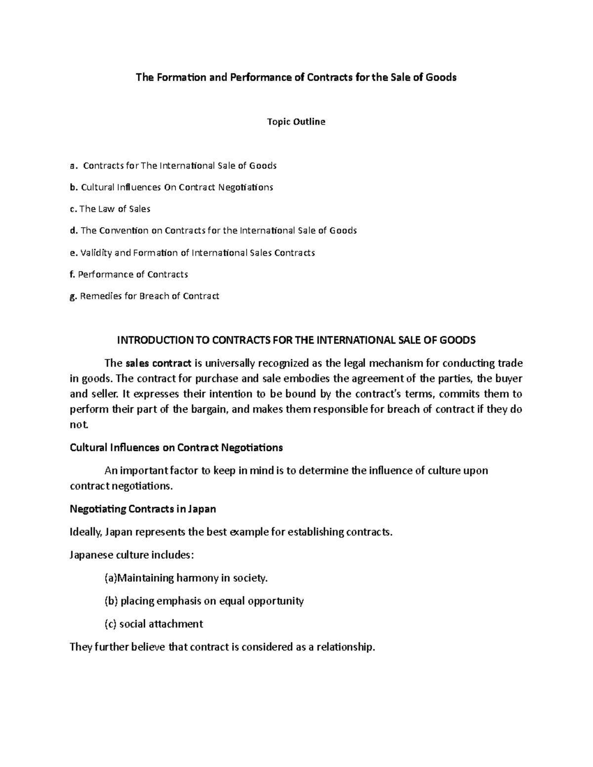 Chapter 4- The Formation and Performance of Contracts for the Sale of Goods - The Formation and ...