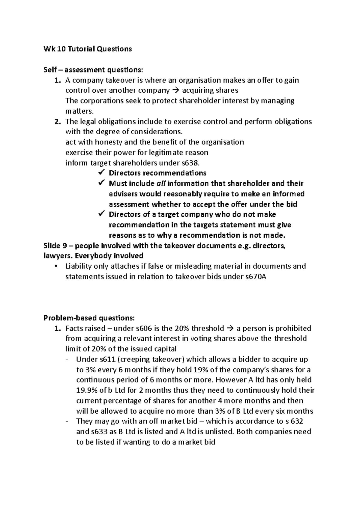 ACCG2051 Wk 10 Tutorial Questions - Wk 10 Tutorial Questions Self ...