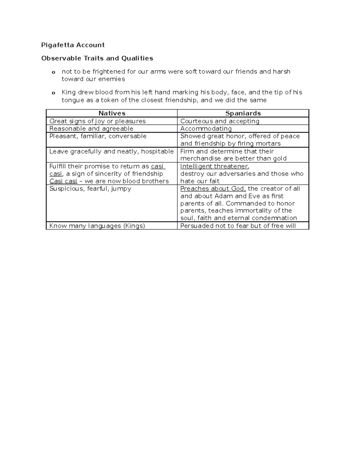 Pigafetta account - Observable Traits and Qualities - Pigafetta Account ...