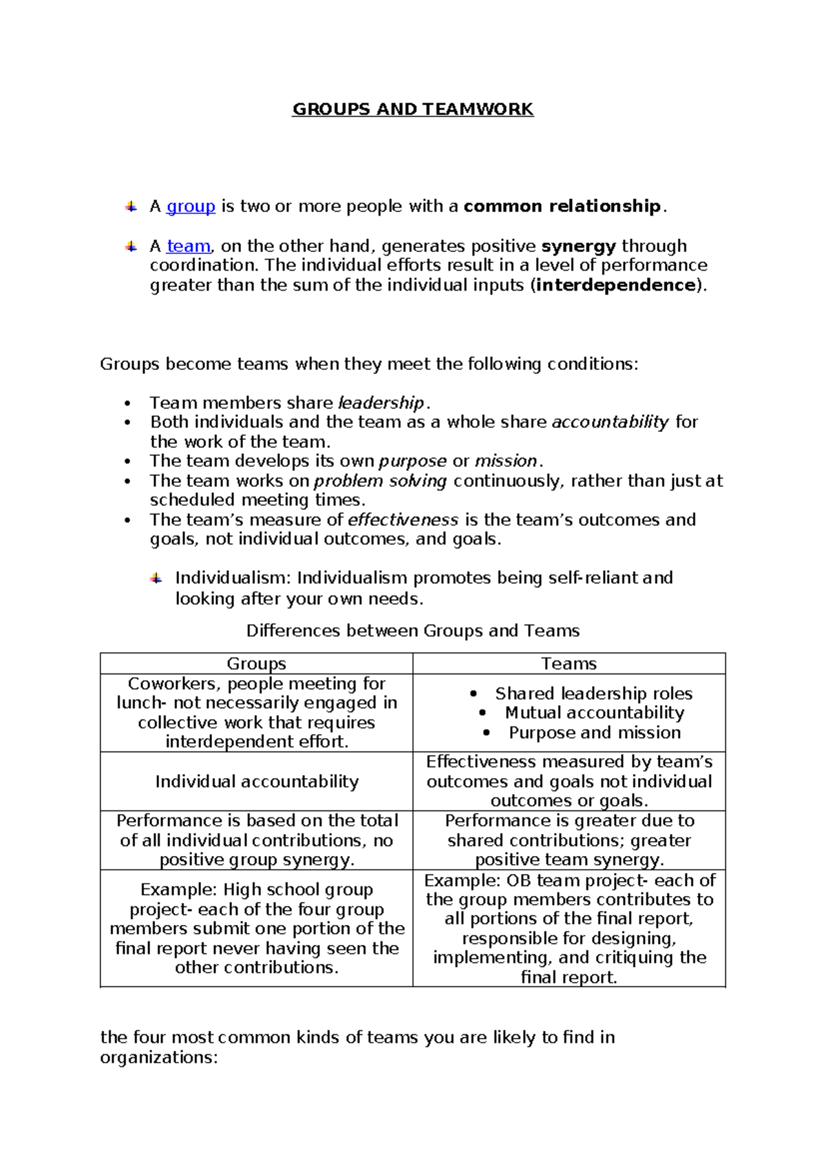 6- Groups AND Teamwork - GROUPS AND TEAMWORK A group is two or more ...