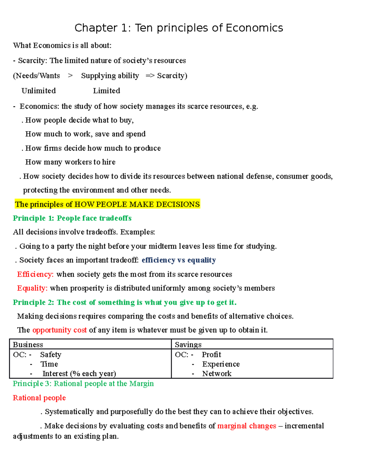 Chapter 1 - advanced reading - Chapter 1: Ten principles of Economics ...