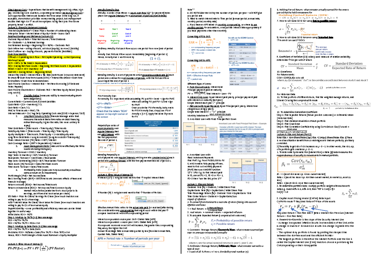 Finals Cheatsheet - Direct Agency Cost – Expenditures that benefit management: big office, high ...