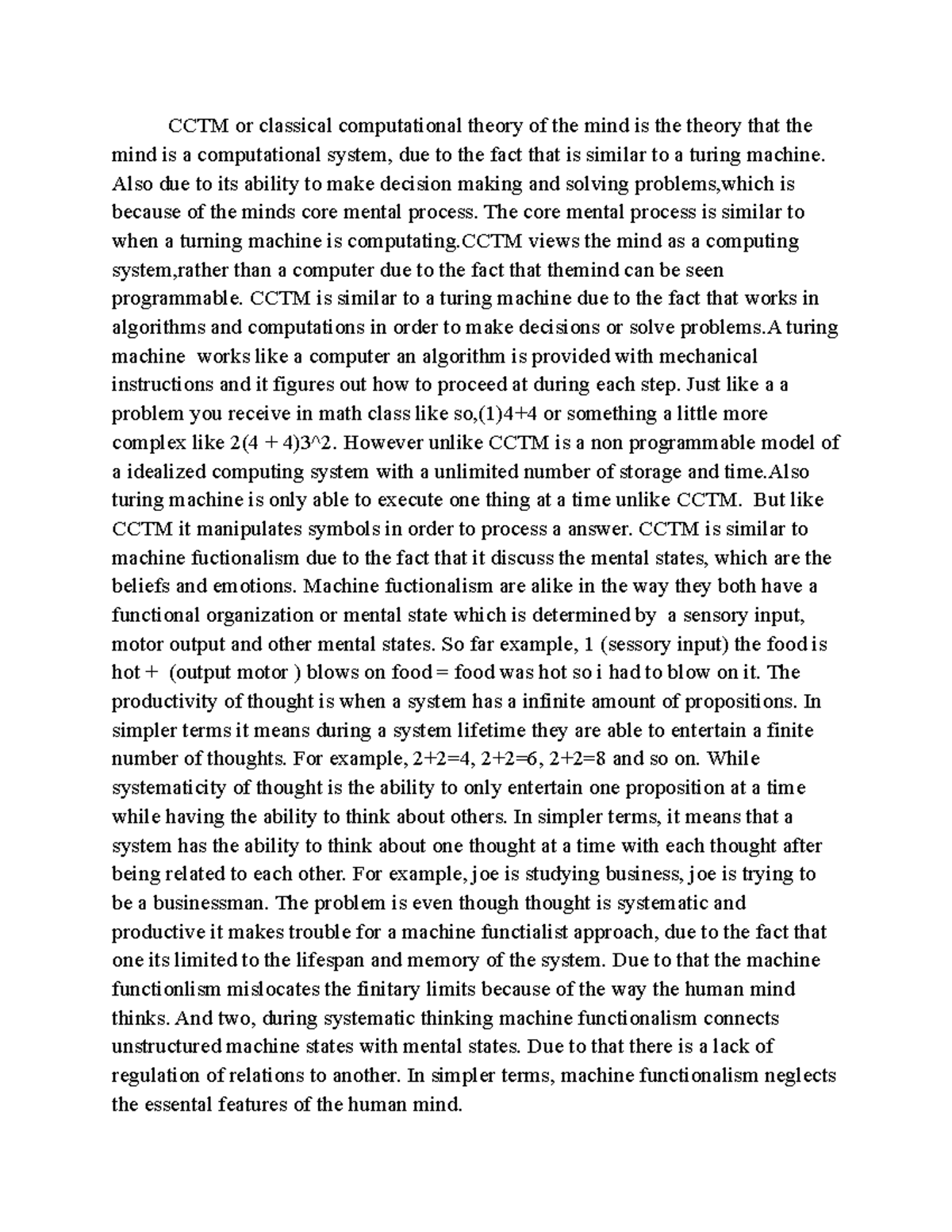 Reading response 8 - What is CCTM? How does it relate to Turing ...