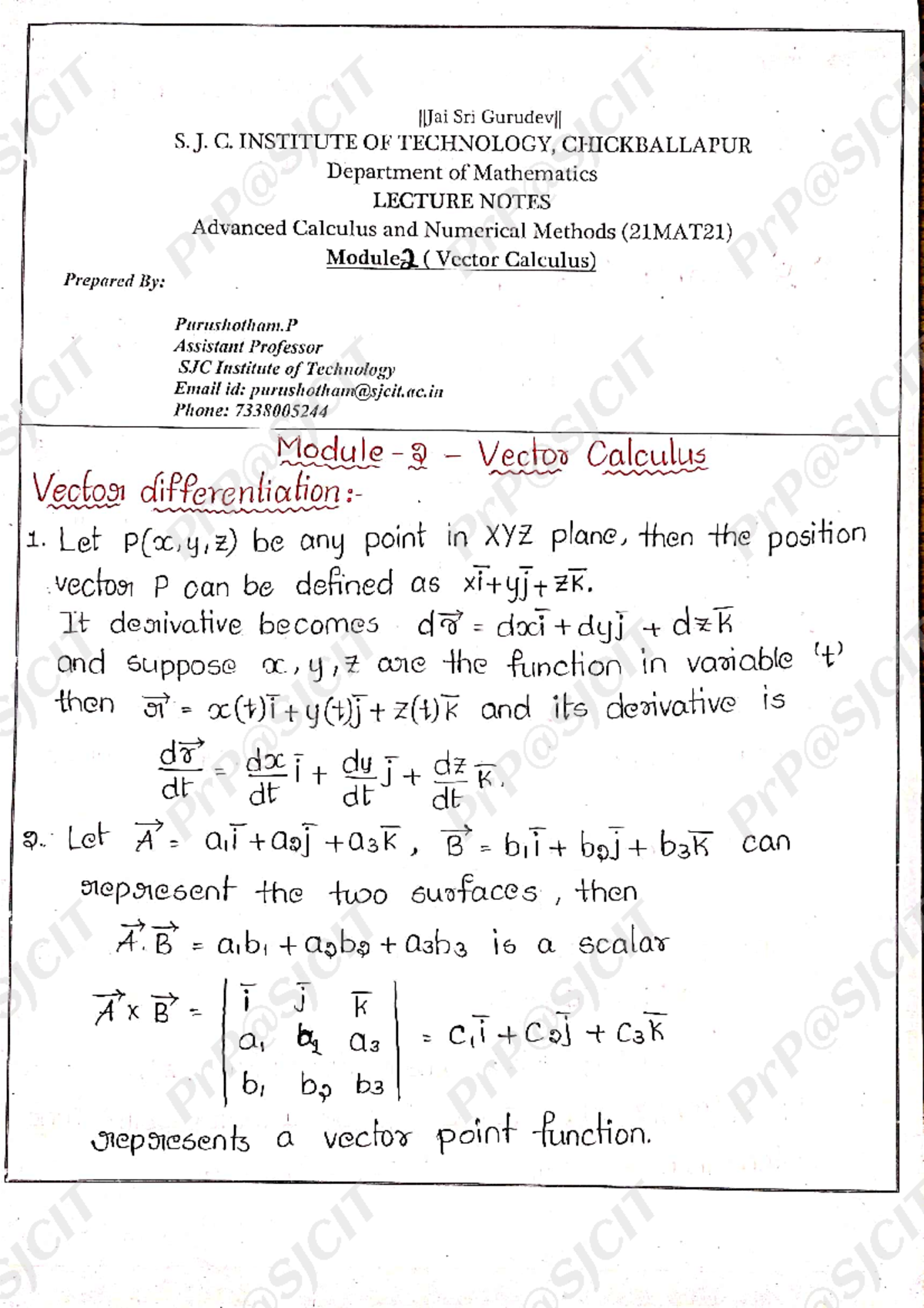 Module-1:Vector Calculus - PrP@SJCIT PrP@SJCIT PrP@SJCIT PrP@SJCIT PrP@SJCIT PrP@SJCIT PrP@SJCIT ...