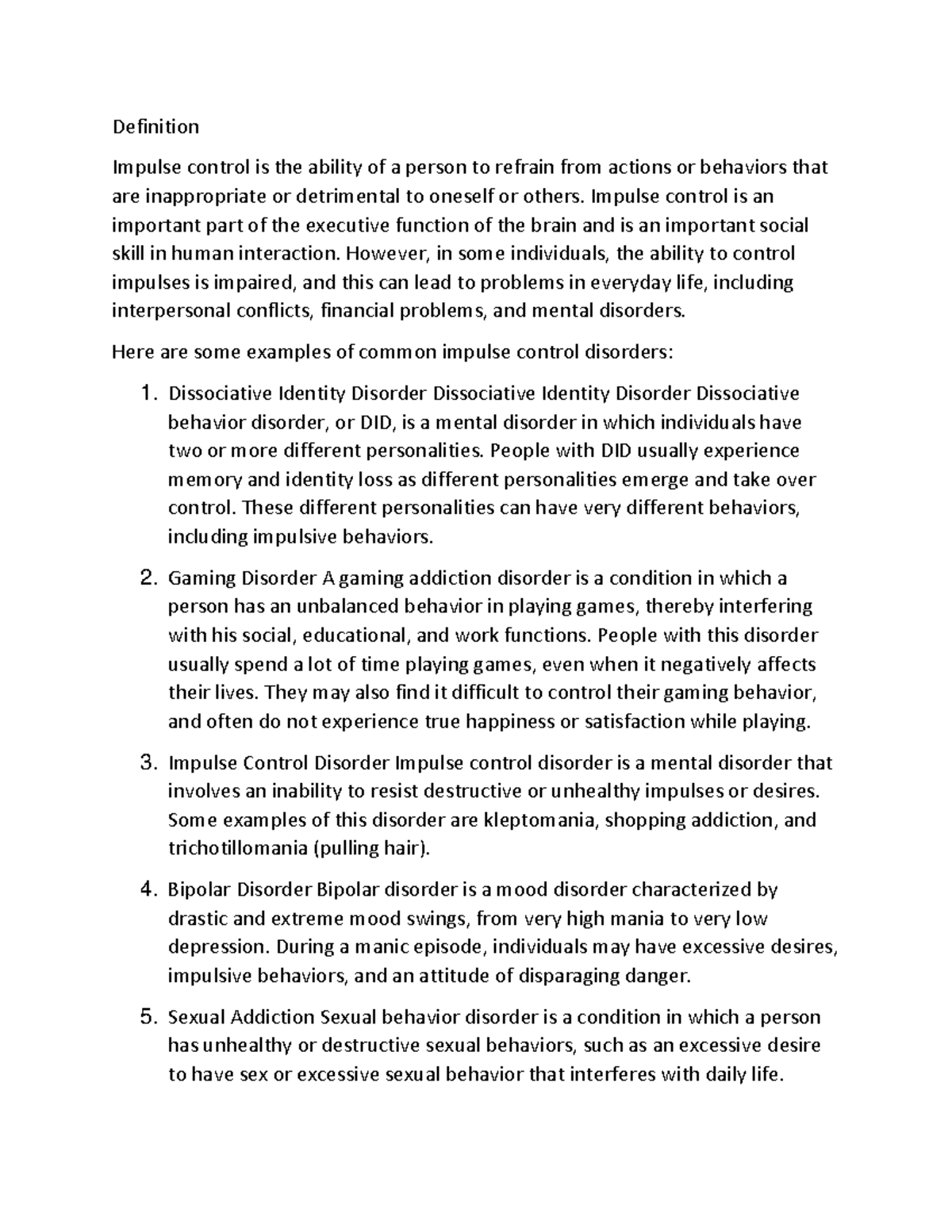 Definition Impulse control - Impulse control is an important part of ...