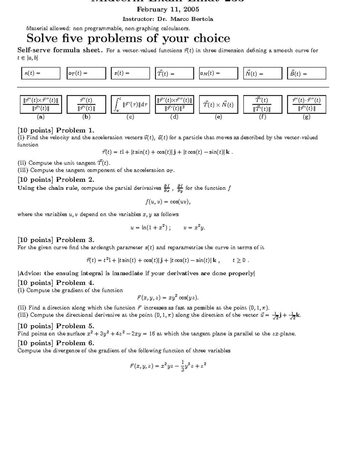 practic test 233 - Midterm Exam Emat 233 February 11, 2005 Instructor ...