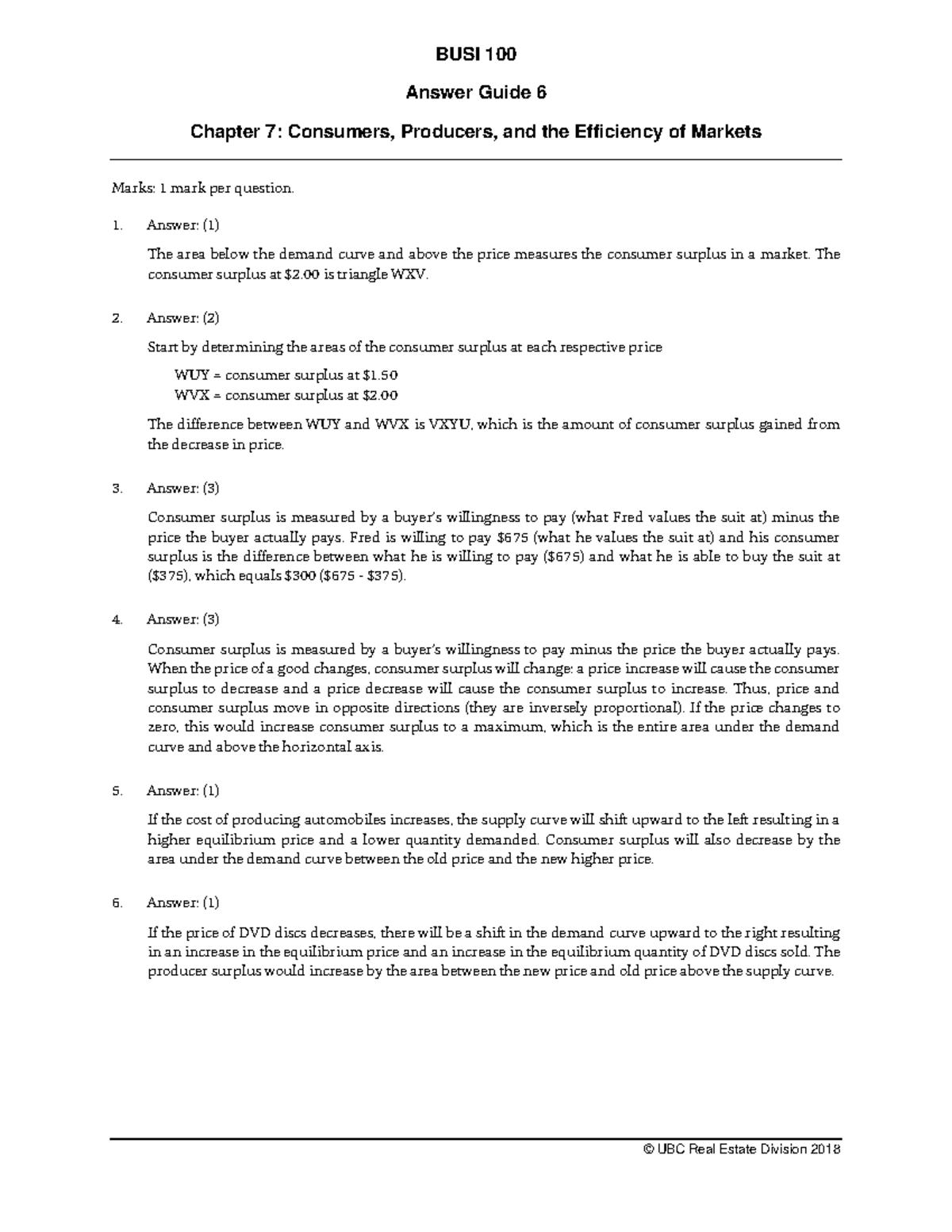 BUSI100 Assisgnment 6 Answer Guide - BUSI 100 Answer Guide 6 Chapter 7 ...