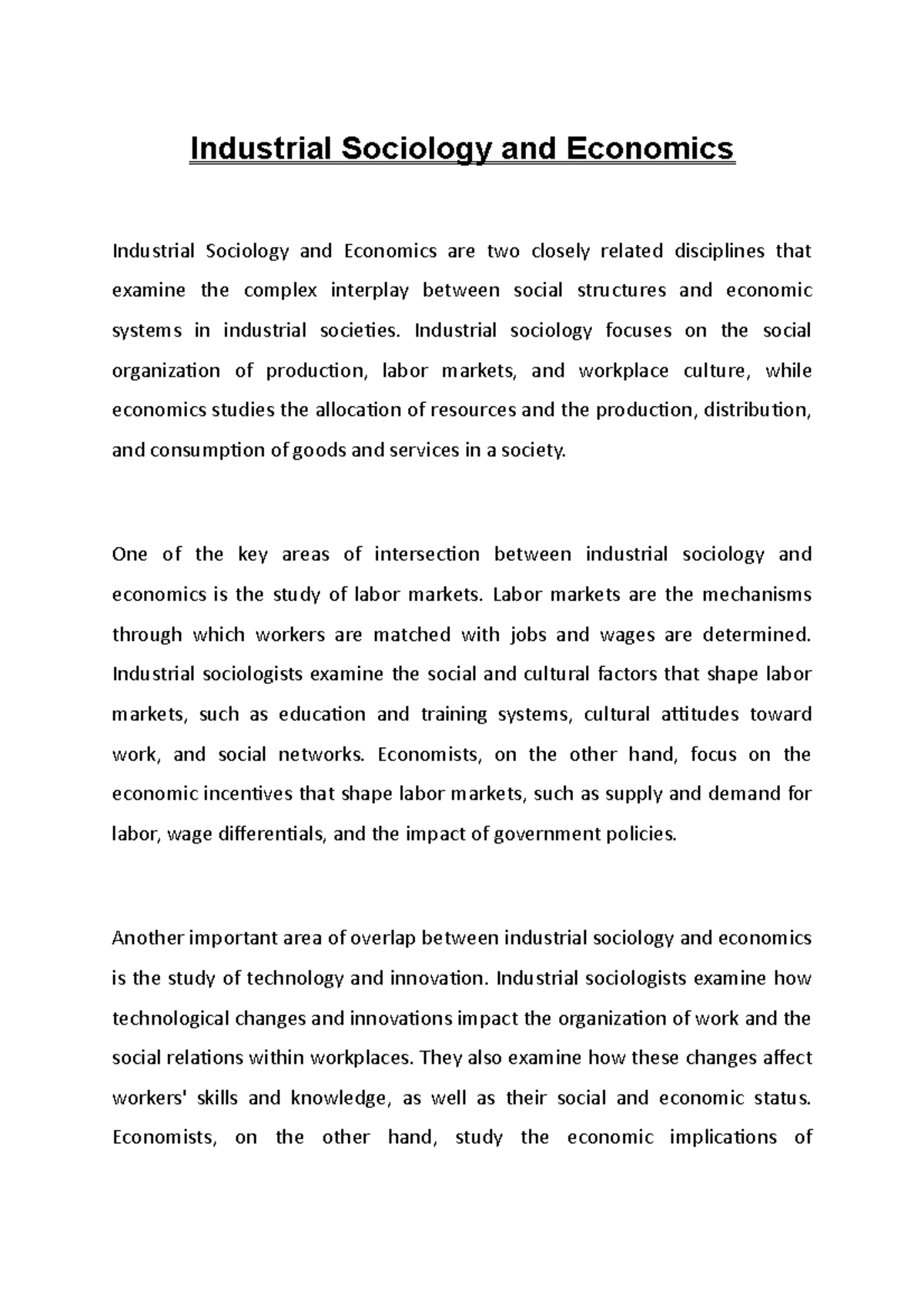 Industrial Sociology and Economics - Industrial Sociology and Economics ...