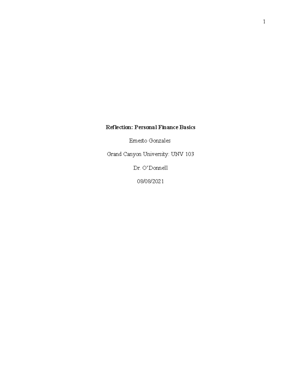 Week 6 Reflection Personal Finance Basics - 1 Reflection: Personal ...