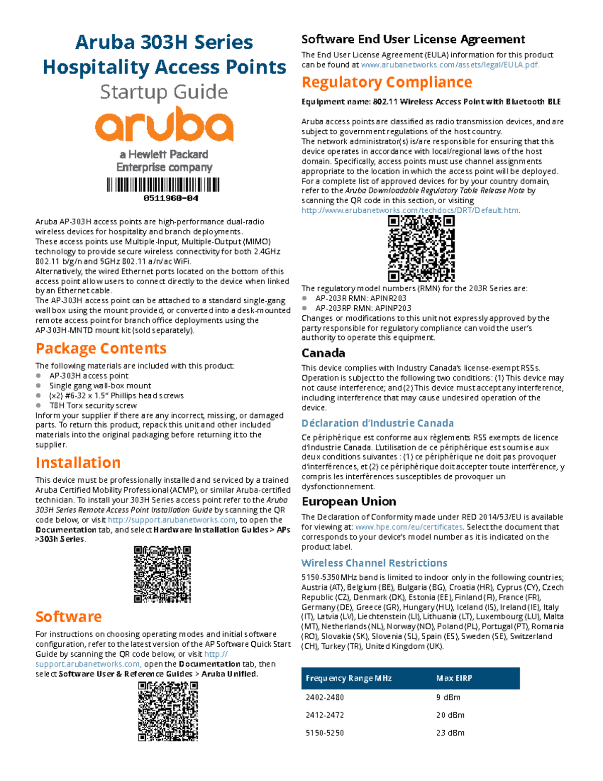 0511960-04 AP-303H Startup Guide - Aruba 303H Series Hospitality Access ...