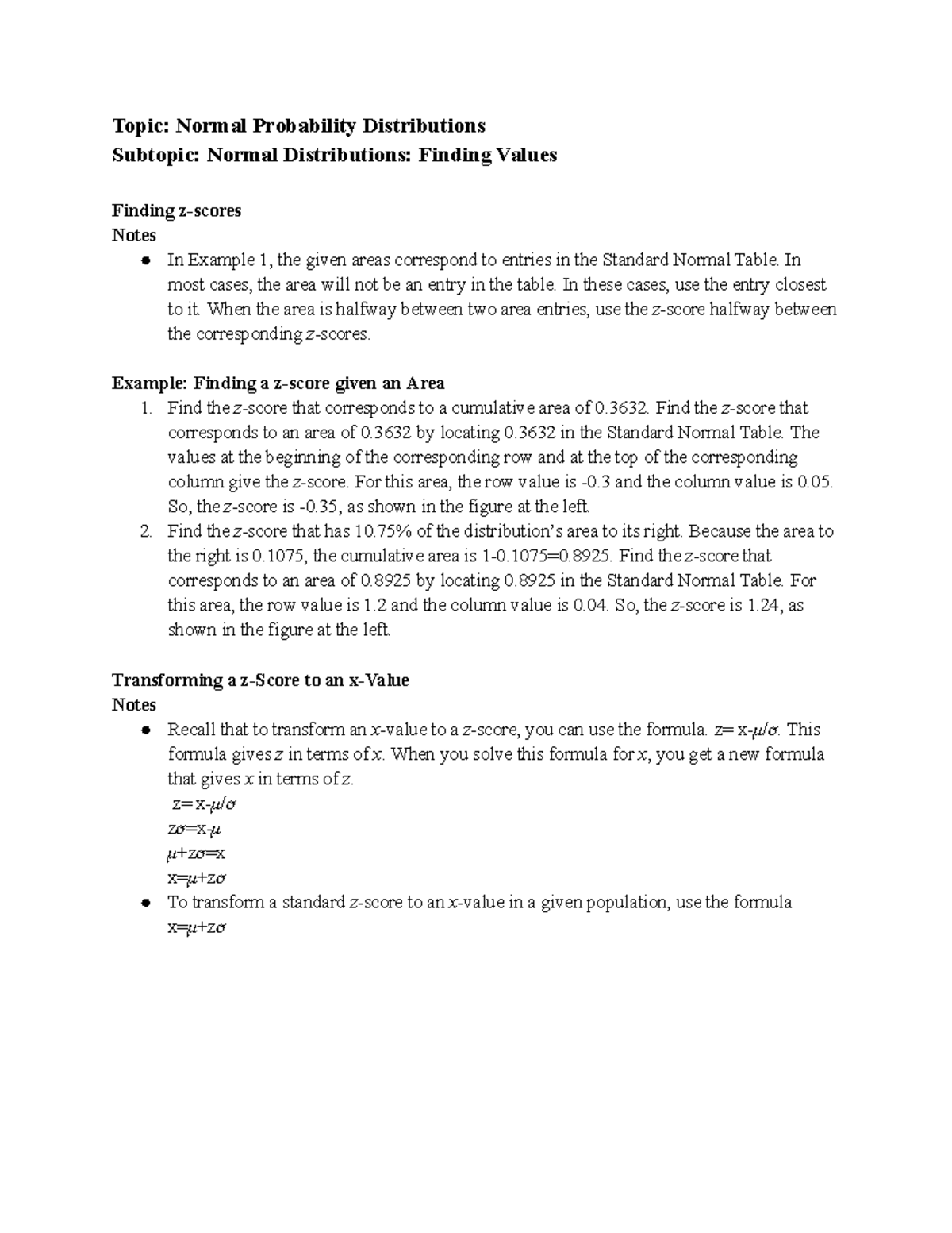 Normal Distributions Finding Values 5 3 Notes Topic Normal