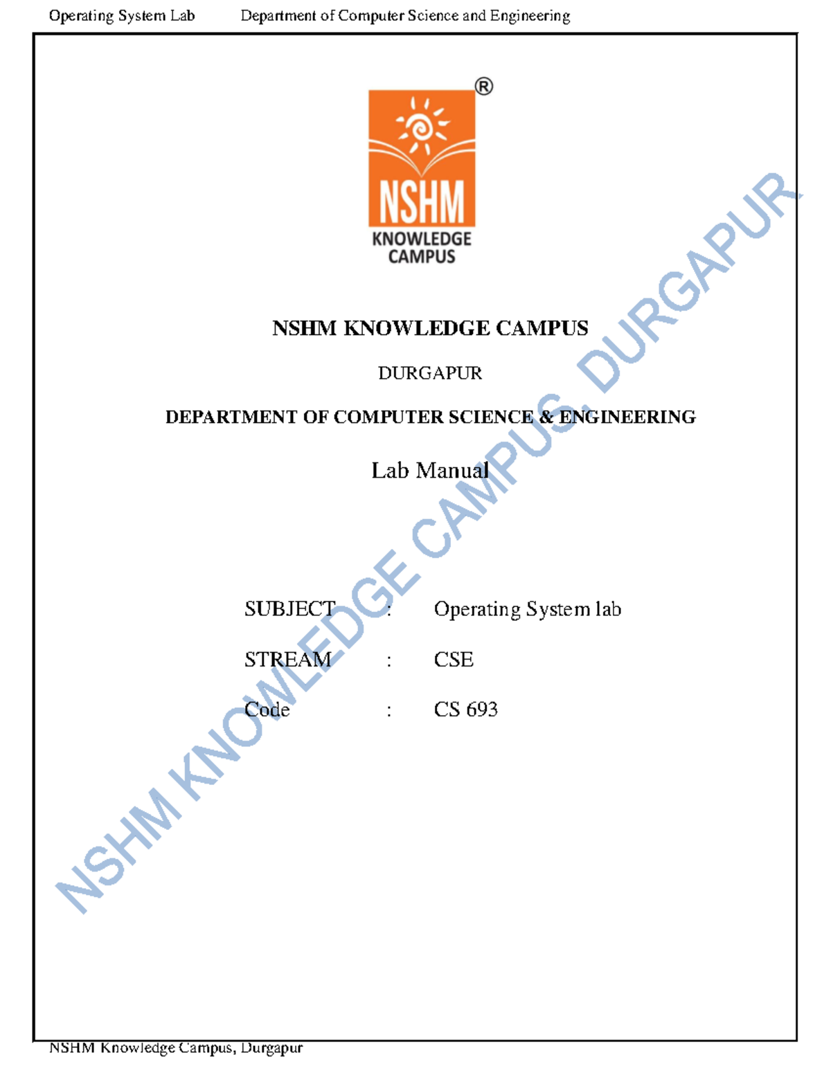 OS LAB Programs (CS-693) - NSHM KNOWLEDGE CAMPUS DURGAPUR DEPARTMENT OF ...