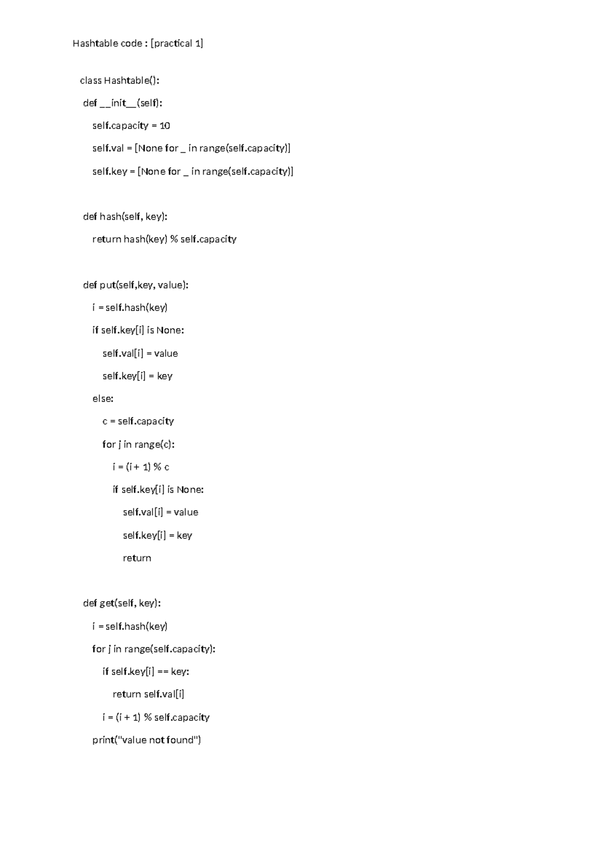 Shruti -61 - weeeeeeeeeeeeee - class Hashtable(): def init(self): self ...