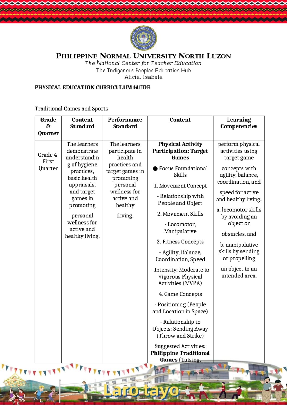 Physical Education Curriculum Guide - PHILIPPINE NORMAL UNIVERSITY ...