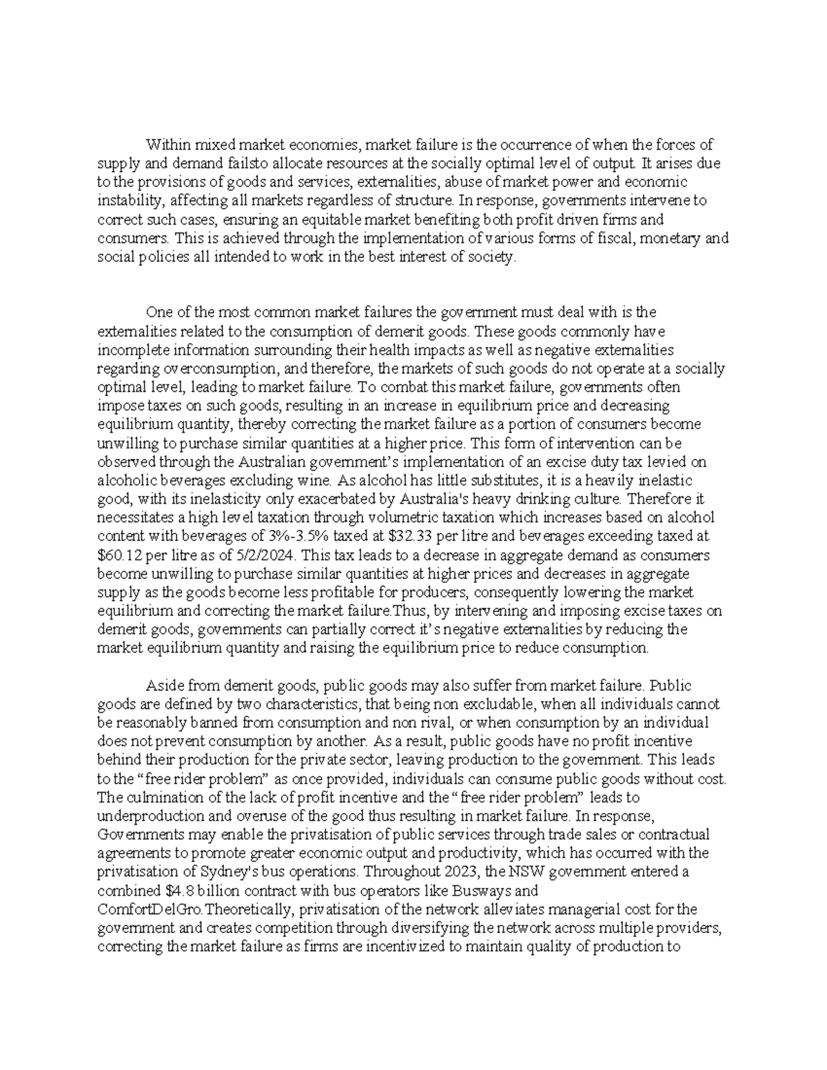 Economics report market failure government intervention - Within mixed ...