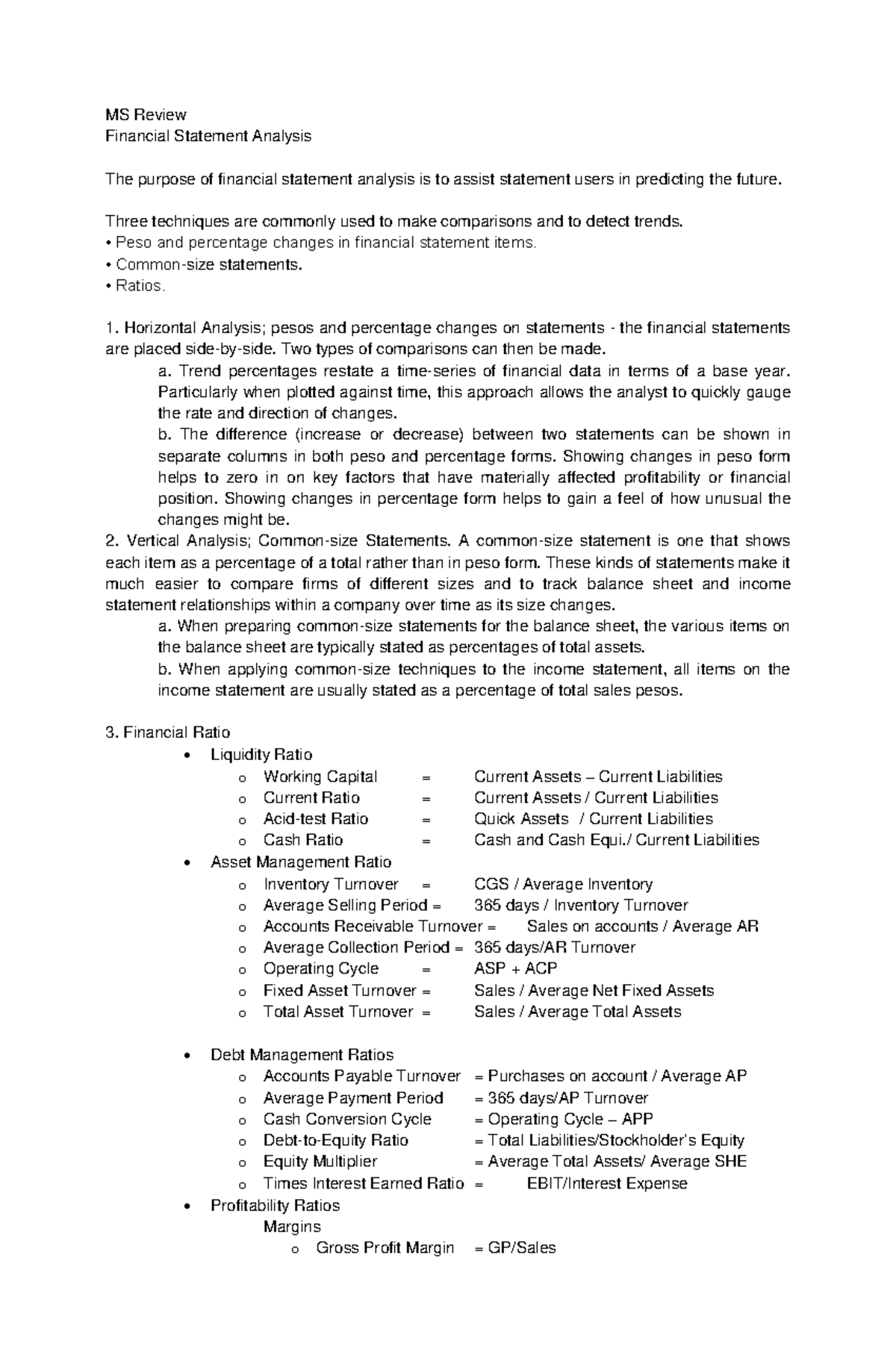 FS-Analysis - problem solution - MS Review Financial Statement Analysis The purpose of financial ...