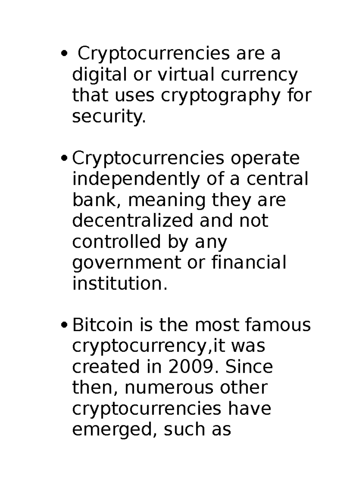 Oral presentation - Cryptocurrencies are a digital or virtual currency ...