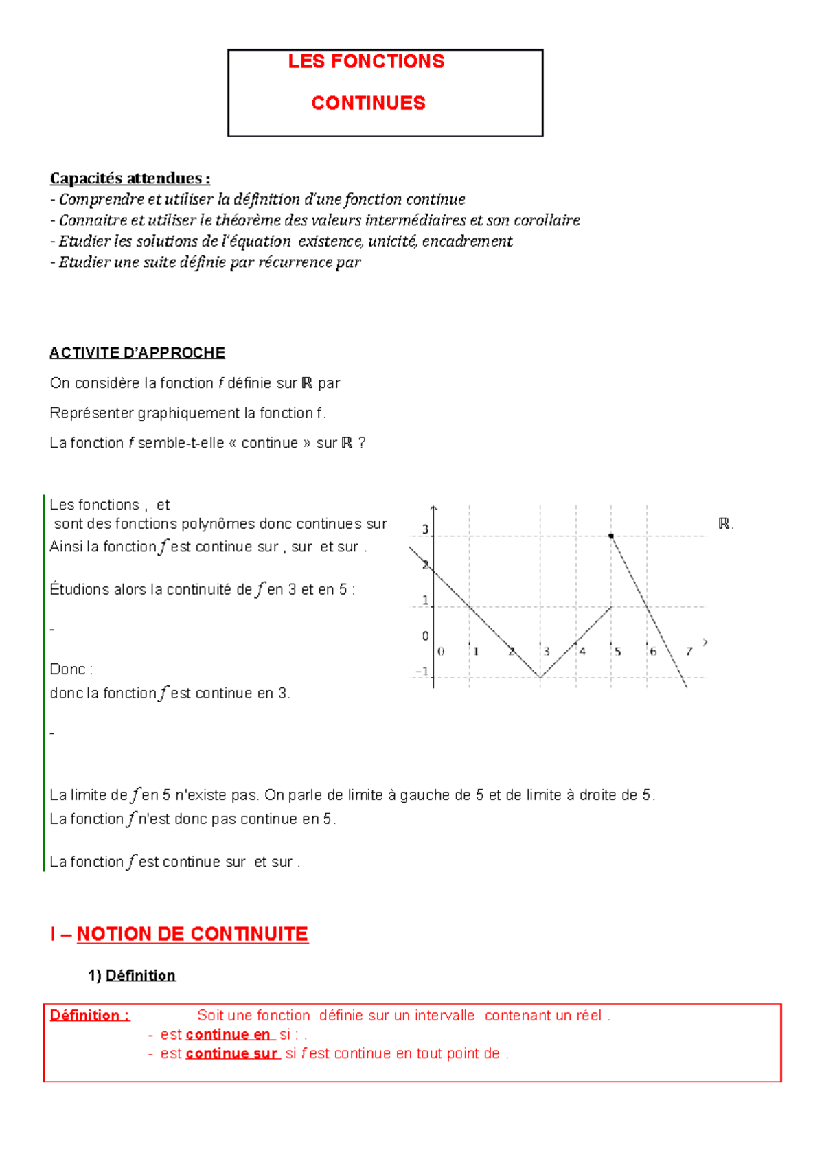 Cours fonctions continues - LES FONCTIONS CONTINUES Capacités attendues : - Comprendre et ...