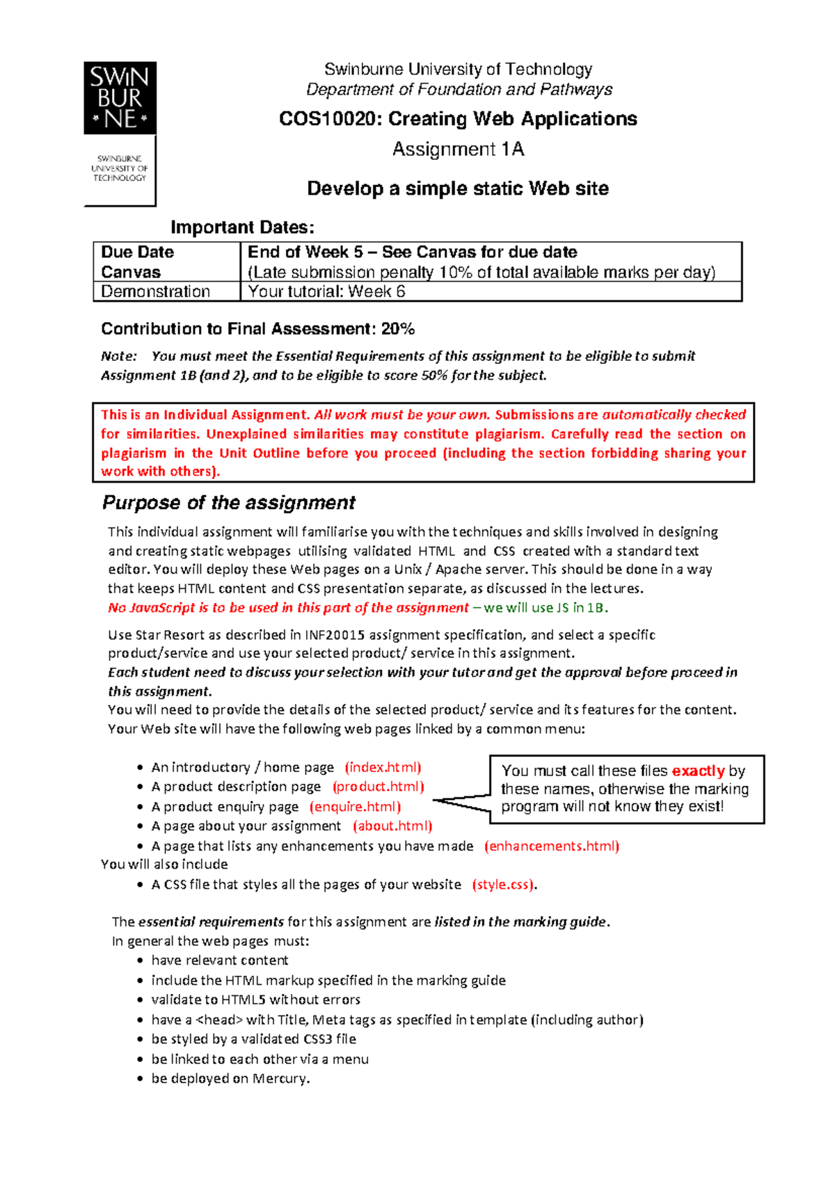 Assignment 1a Using Html And Css To Create A Website Warning Tt