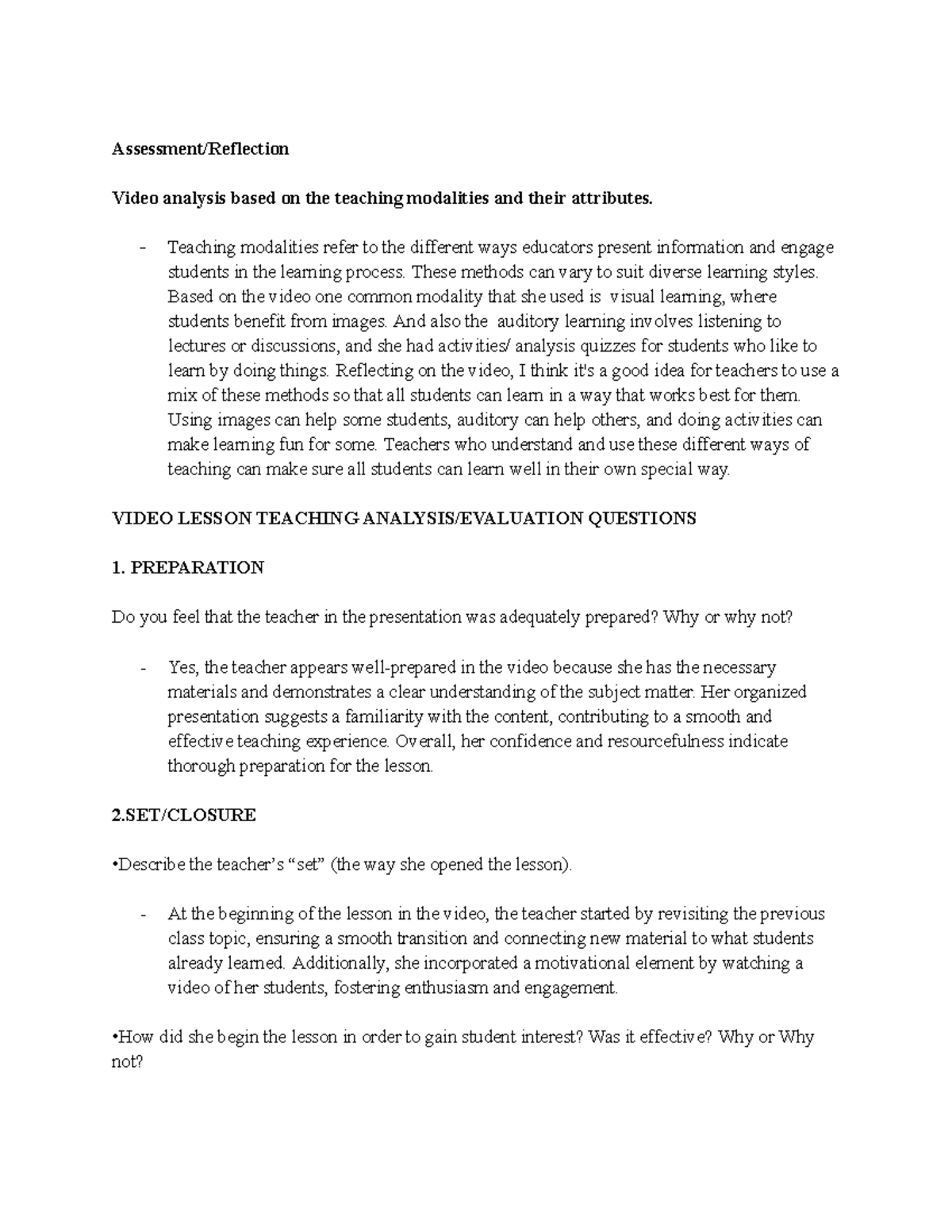 Module 7 DEMO Teaching Video Analysis - Assessment/Reflection Video ...