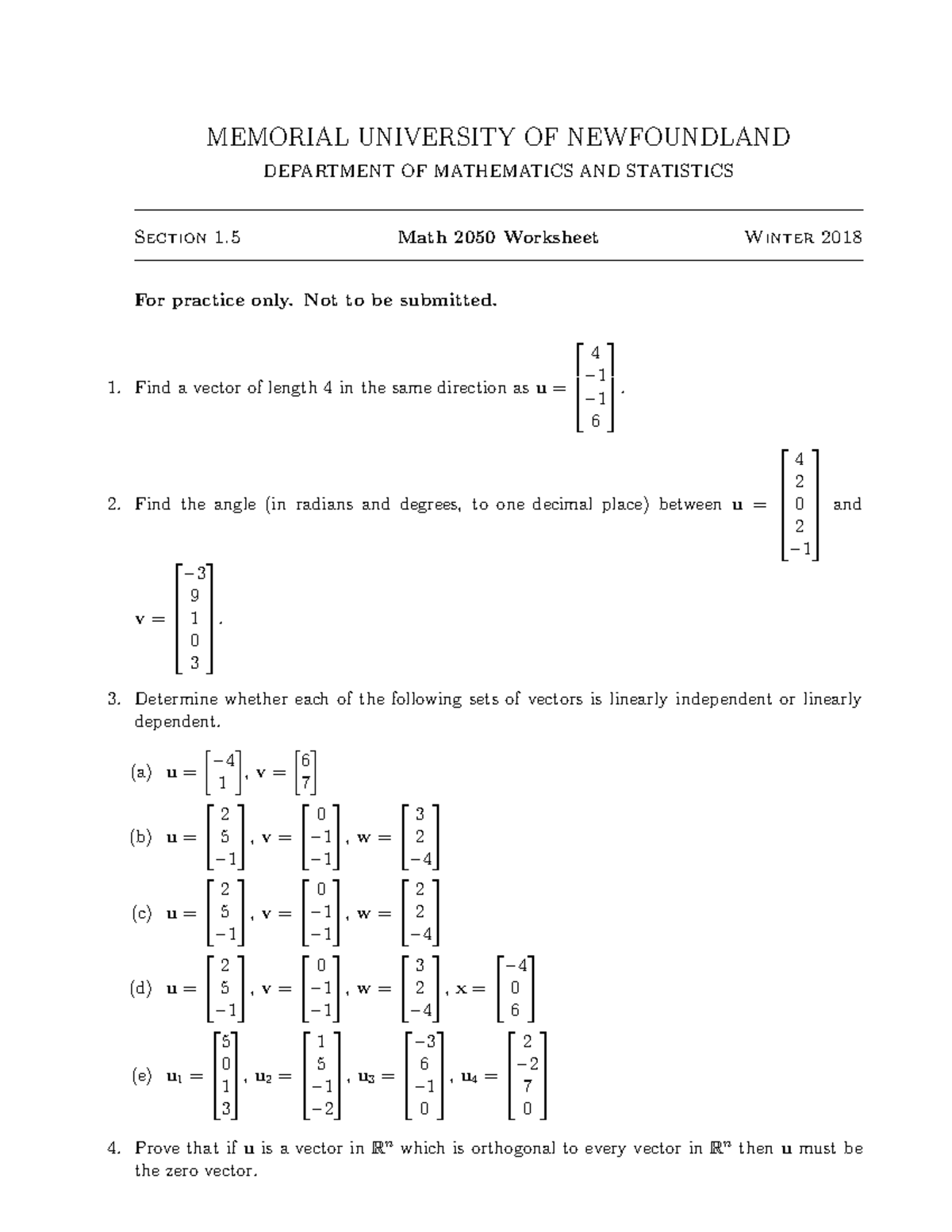 Worksheet 1-5 - Assignments - MEMORIAL UNIVERSITY OF NEWFOUNDLAND ...