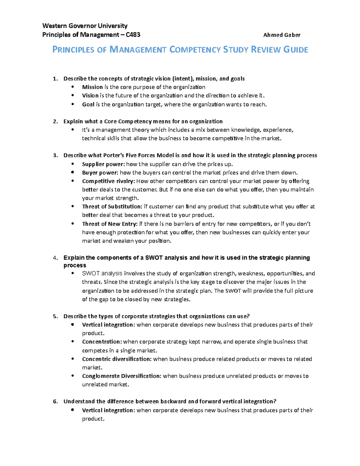 Principles of Management - Homework - Principles of Management – C483 ...