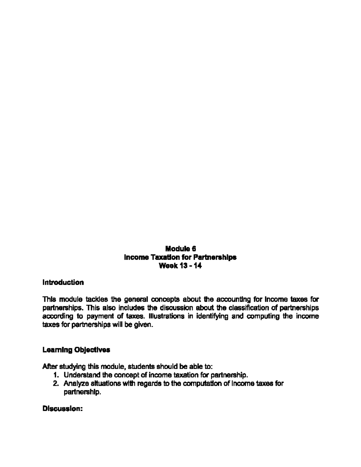 Module 6 - Income Taxation for Partnerships - Science In Management ...