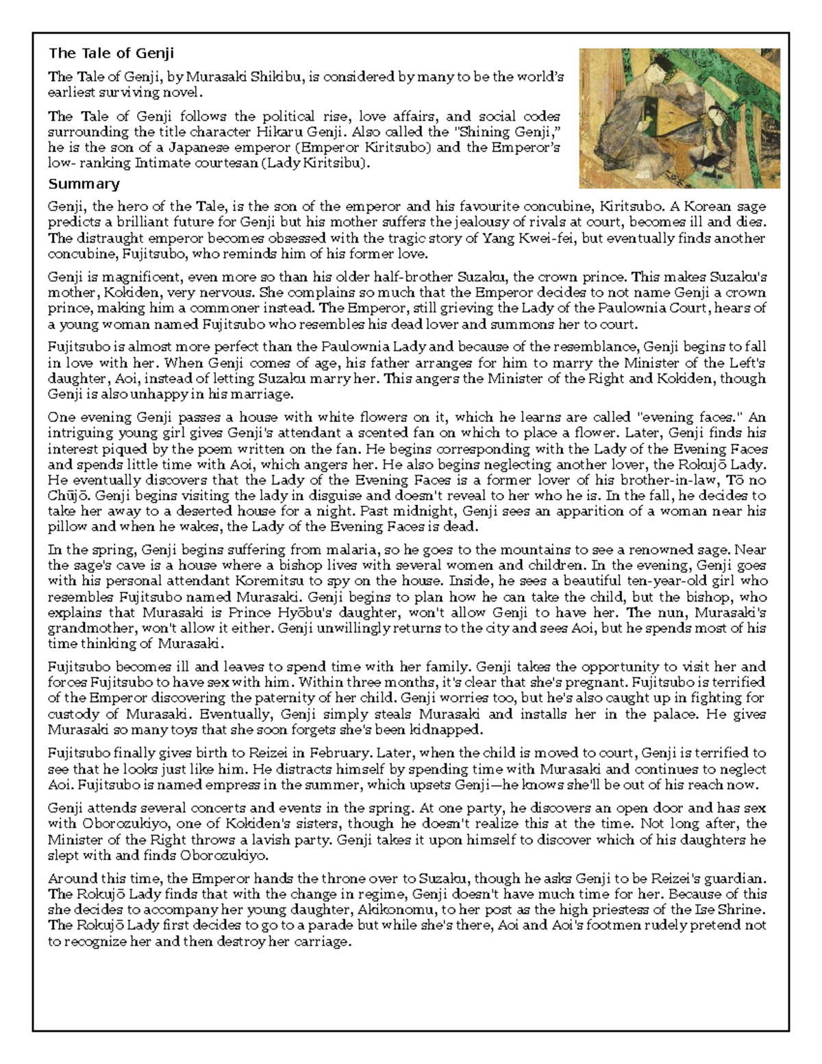 Japanese Lit-Learning Task - The Tale of Genji The Tale of Genji, by ...