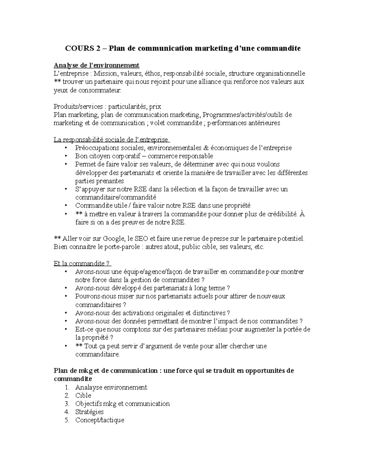 Cours 2 – Plan de communication marketing d’une commandite - COURS 2 ...