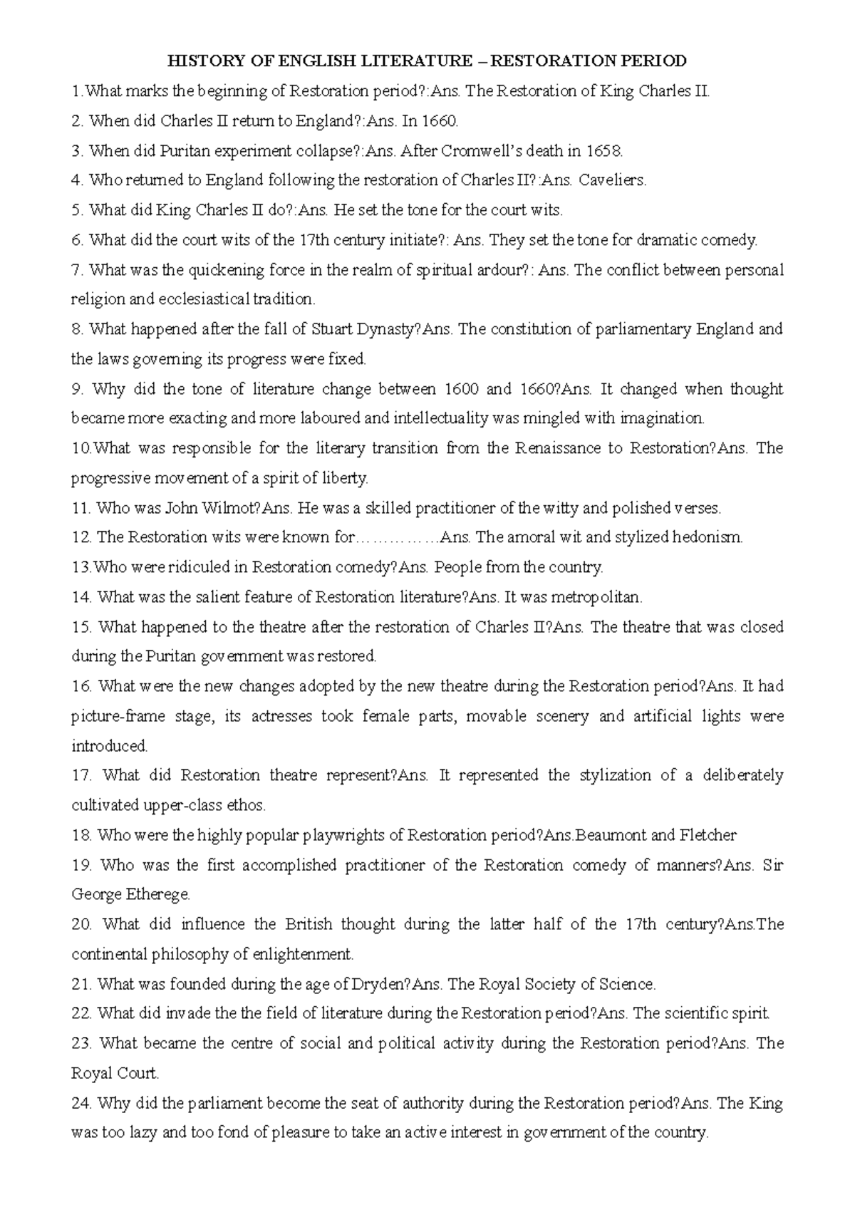 Age of Dryden - HISTORY OF ENGLISH LITERATURE – RESTORATION PERIOD 1 ...