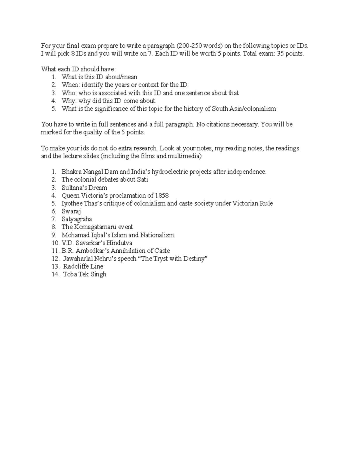 2023 Final Exam Prep Notes - For your final exam prepare to write a ...