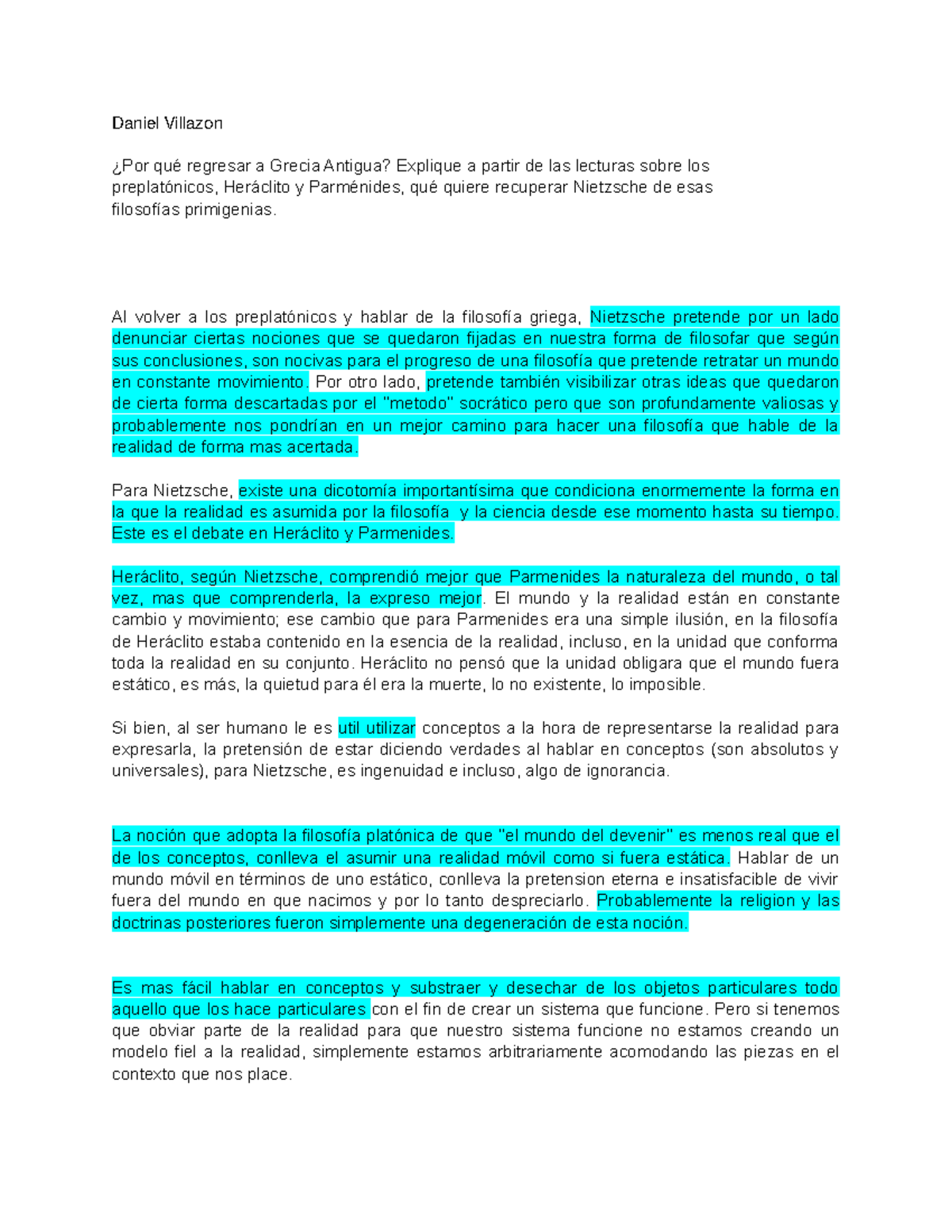 Parcial 1 Nietzche - Nota: 4 - Daniel Villazon ¿Por qué regresar a ...