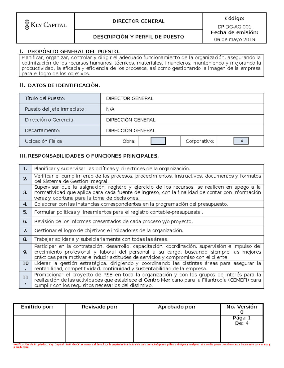 DP DG-AG 001 Director General V0 - DIRECTOR GENERAL DP DG-AG 001 DESCRIPCIÓN Y PERFIL DE PUESTO ...