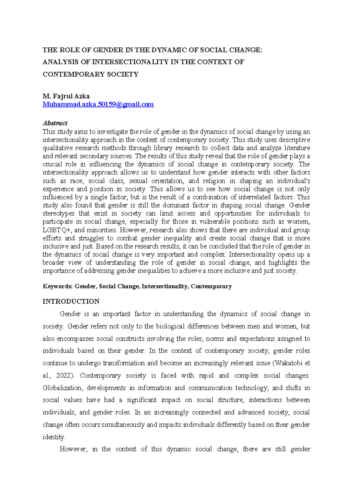 Artikel Sosiologi - okay - THE ROLE OF GENDER IN THE DYNAMIC OF SOCIAL ...