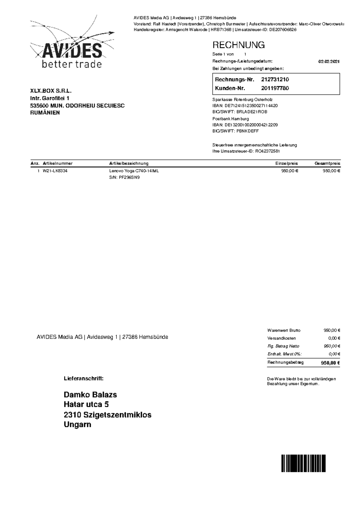 Lenovo yoga c740 - invoice - Számvitel alapjai - BME - StuDocu