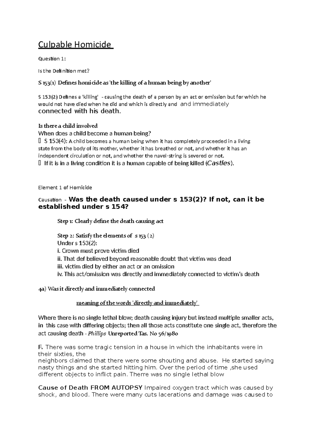 Culpable Homicide Definition and Causation Analysis - Studocu