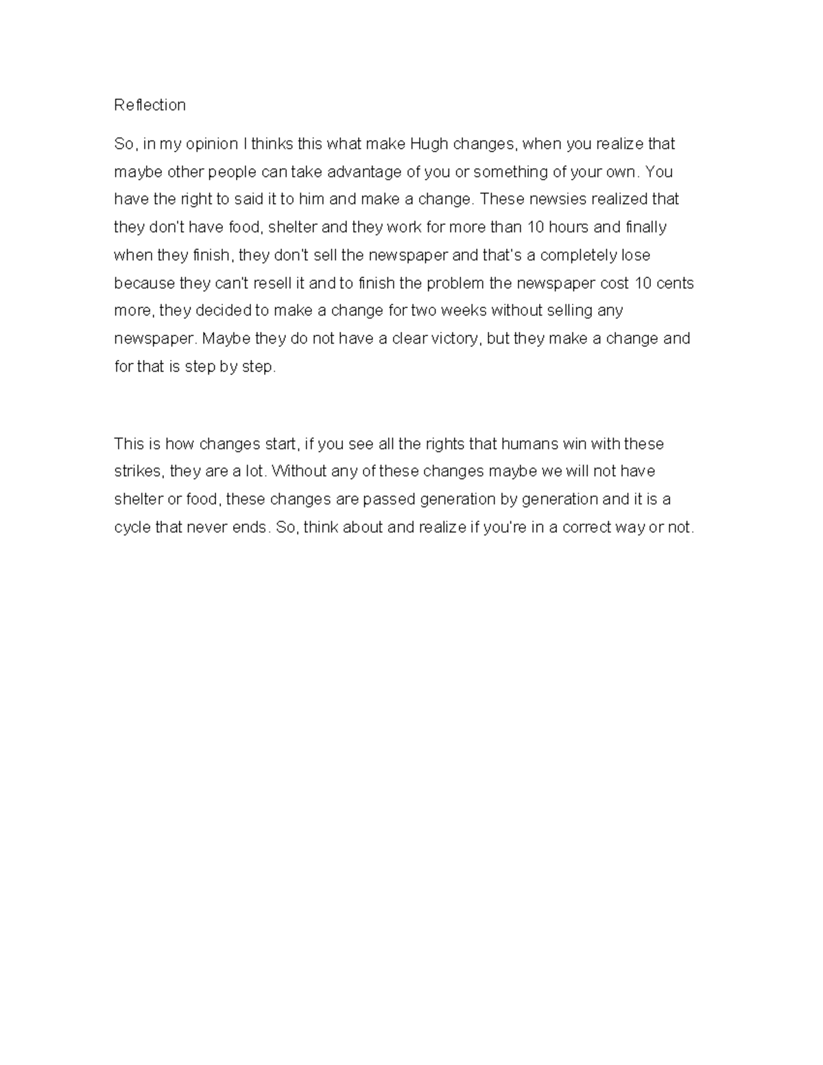 Reflection - hbhbhbhb - Reflection So, in my opinion I thinks this what ...