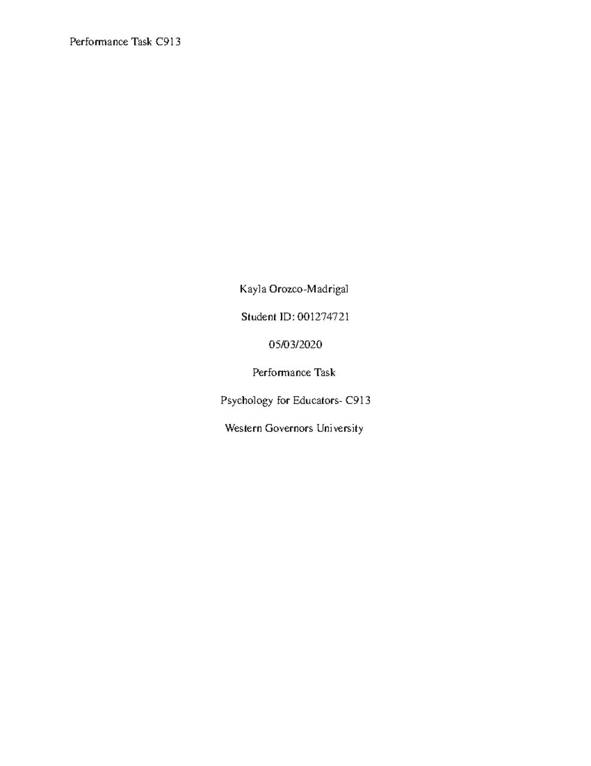 C913 Psychology for Educators Task 1 - C913 - WGU - Studocu