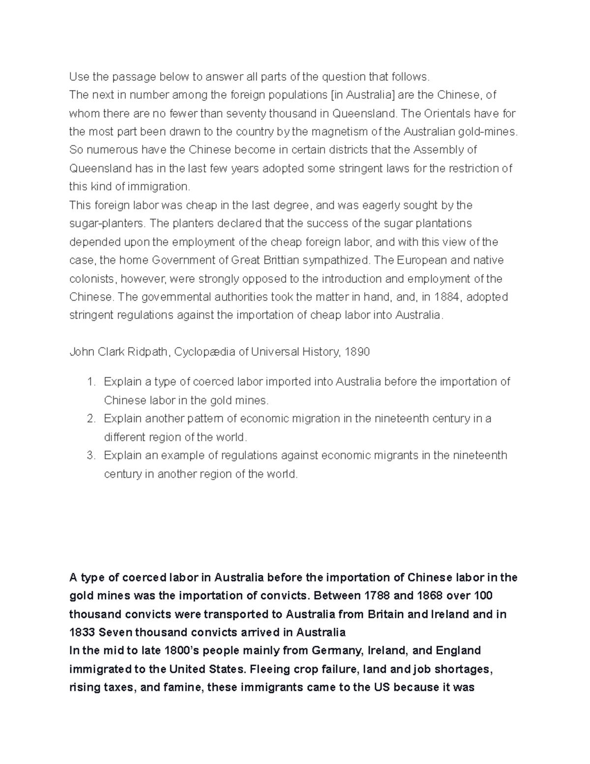 SAQ Australia - Essay - Use the passage below to answer all parts of ...