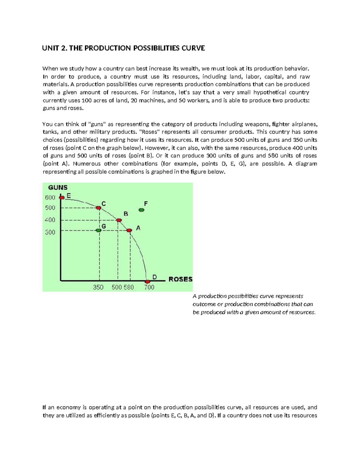Production Possibilities Curve - UNIT 2. THE PRODUCTION POSSIBILITIES ...