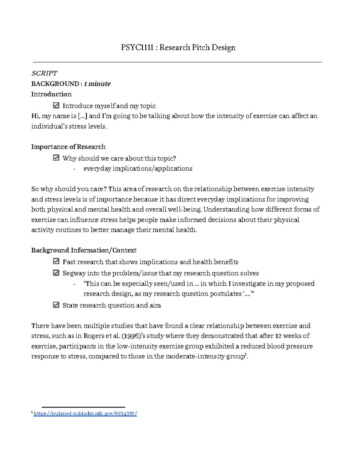 PSYC1111 Research Pitch Design - PSYC1111 : Research Pitch Design ...