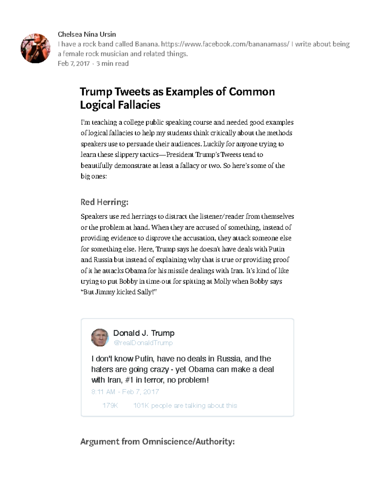 Trump Tweets as Examples of Common Logical Fallacies - Chelsea Nina ...