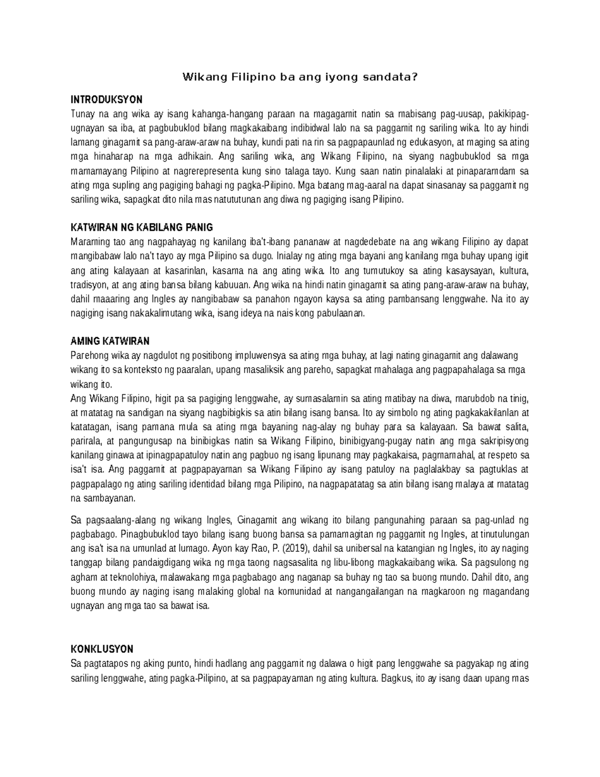 Posisyong Papel G5 - It's a position paper - Wikang Filipino ba ang ...