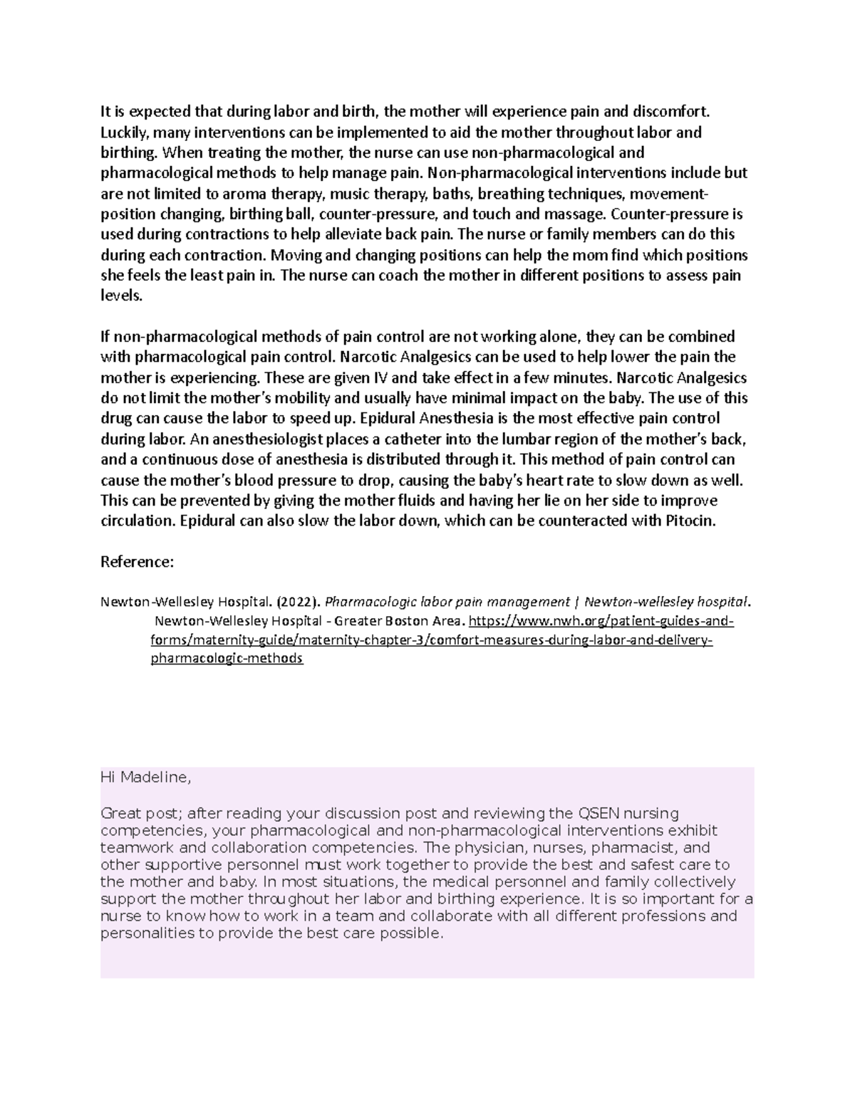 Maternal Child Module 2 discussion post - It is expected that during ...