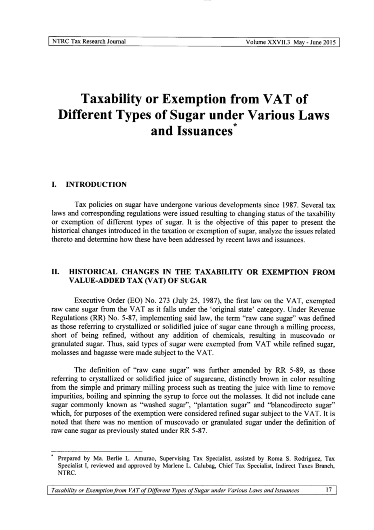J2015 0506 a - A document on research regarding VAT on Sugar ...