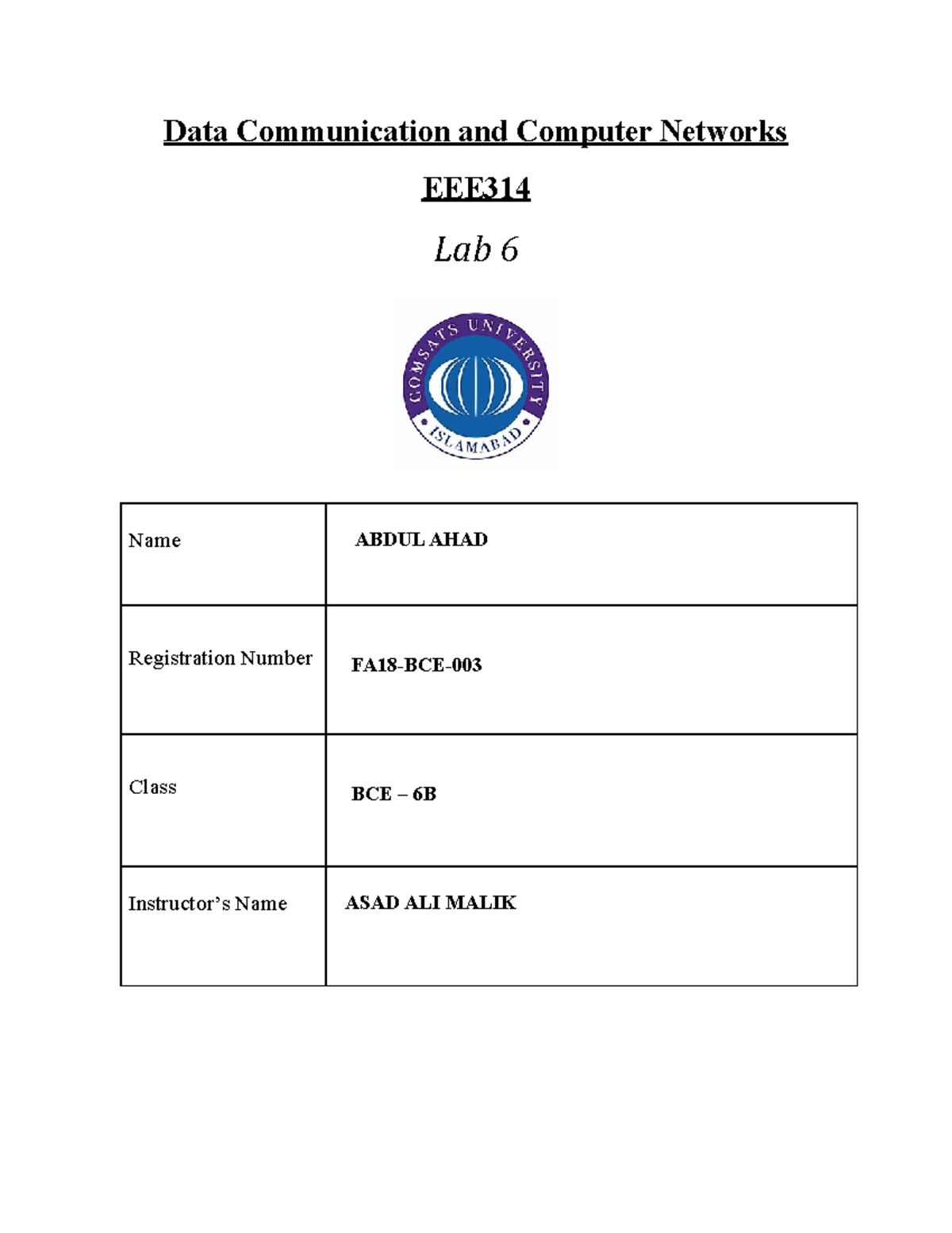 DCCN LAB REPORT 6 complete - Data Communication Networks - CUI - Studocu