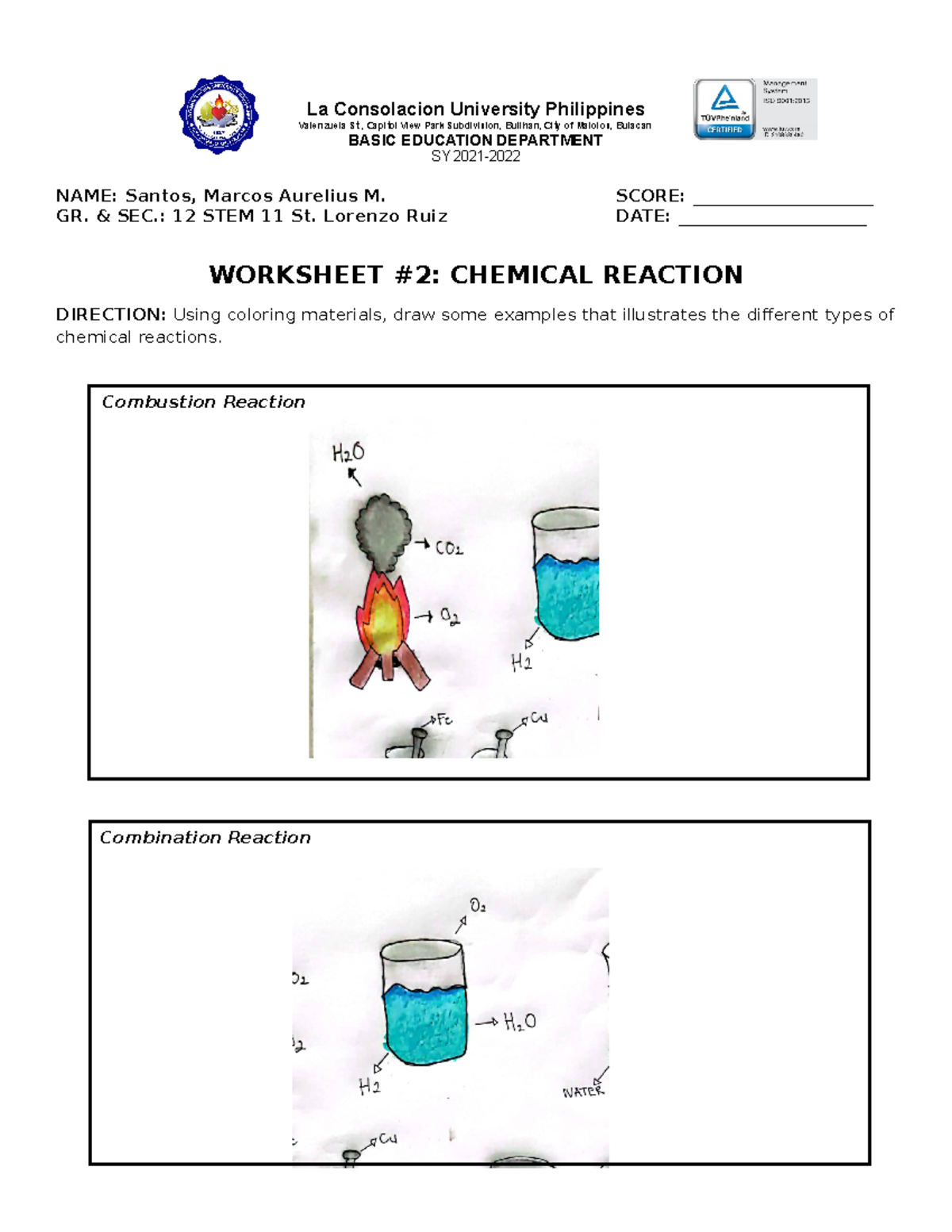 WS3- Types OF Chemical Reaction (Marcos Aurelius M. Santos) - Valenzuela St., Capitol View Park ...