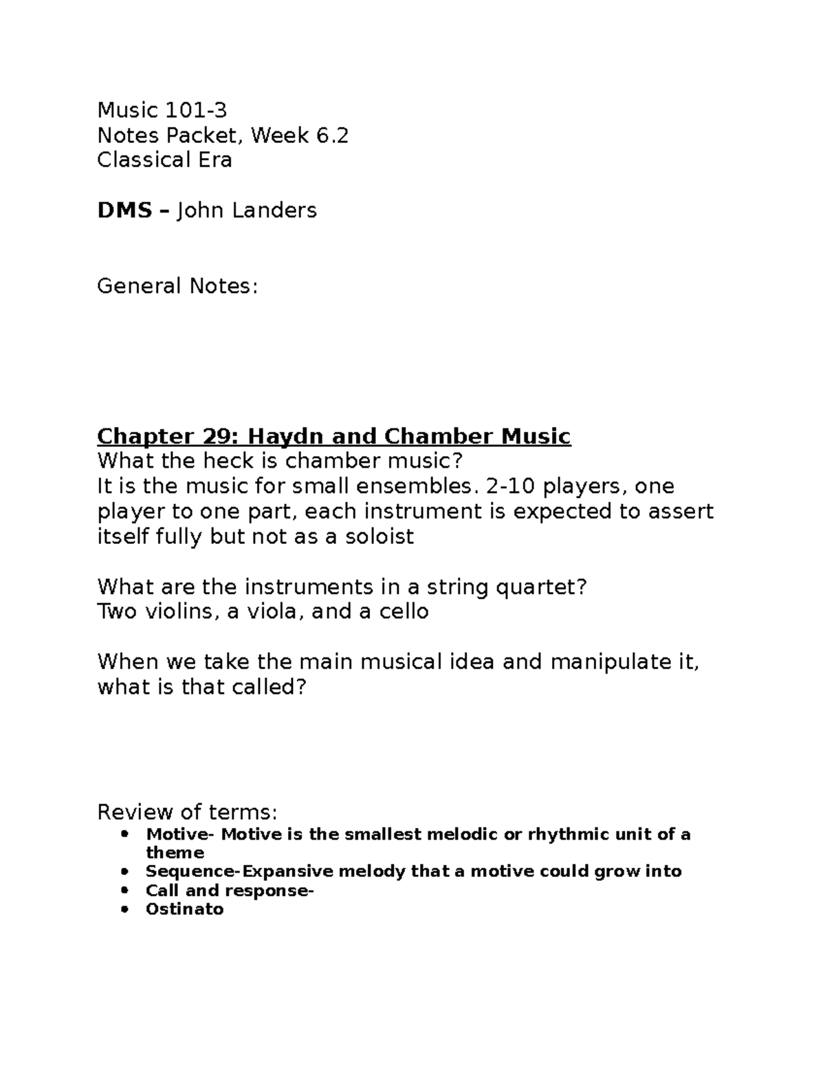 6.2 - Haydn, intro to Mozart - Music 101- Notes Packet, Week 6 ...