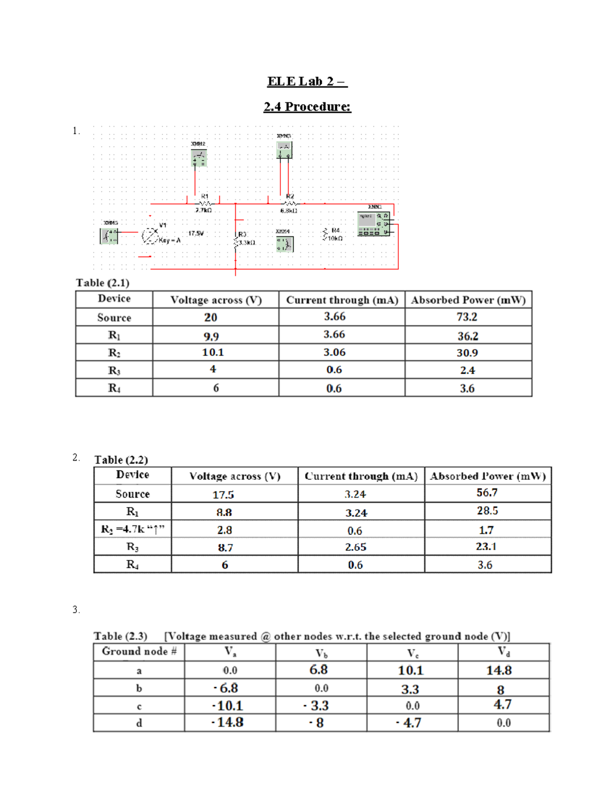 ELE Lab 2 - lab 2 - ELE Lab 2 – 2 Procedure: 1. 2. 3. Reference node A ...