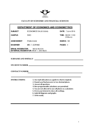 Econometrics 3B Online Examination Final - FACULTY/COLLEGE College of ...